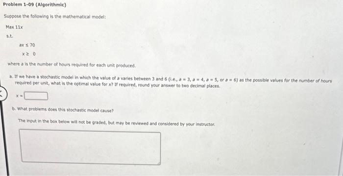 Solved Problem 1-09 (Algorithmic) Suppose the following is | Chegg.com