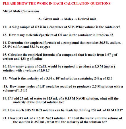 Solved PLEASE SHOW THE WORK IN EACH CALCULATION | Chegg.com