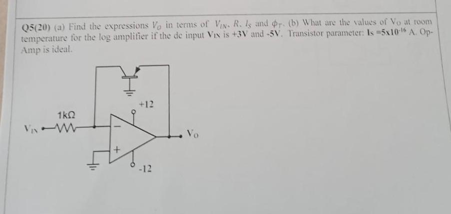 Solved Q5(20) (a) Find the expressions V0 in terms of | Chegg.com