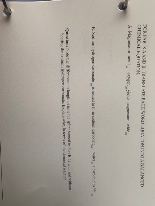 Solved FOR PARTS A AND B: TRANSLATE EACH WORD EQUATION INTO | Chegg.com