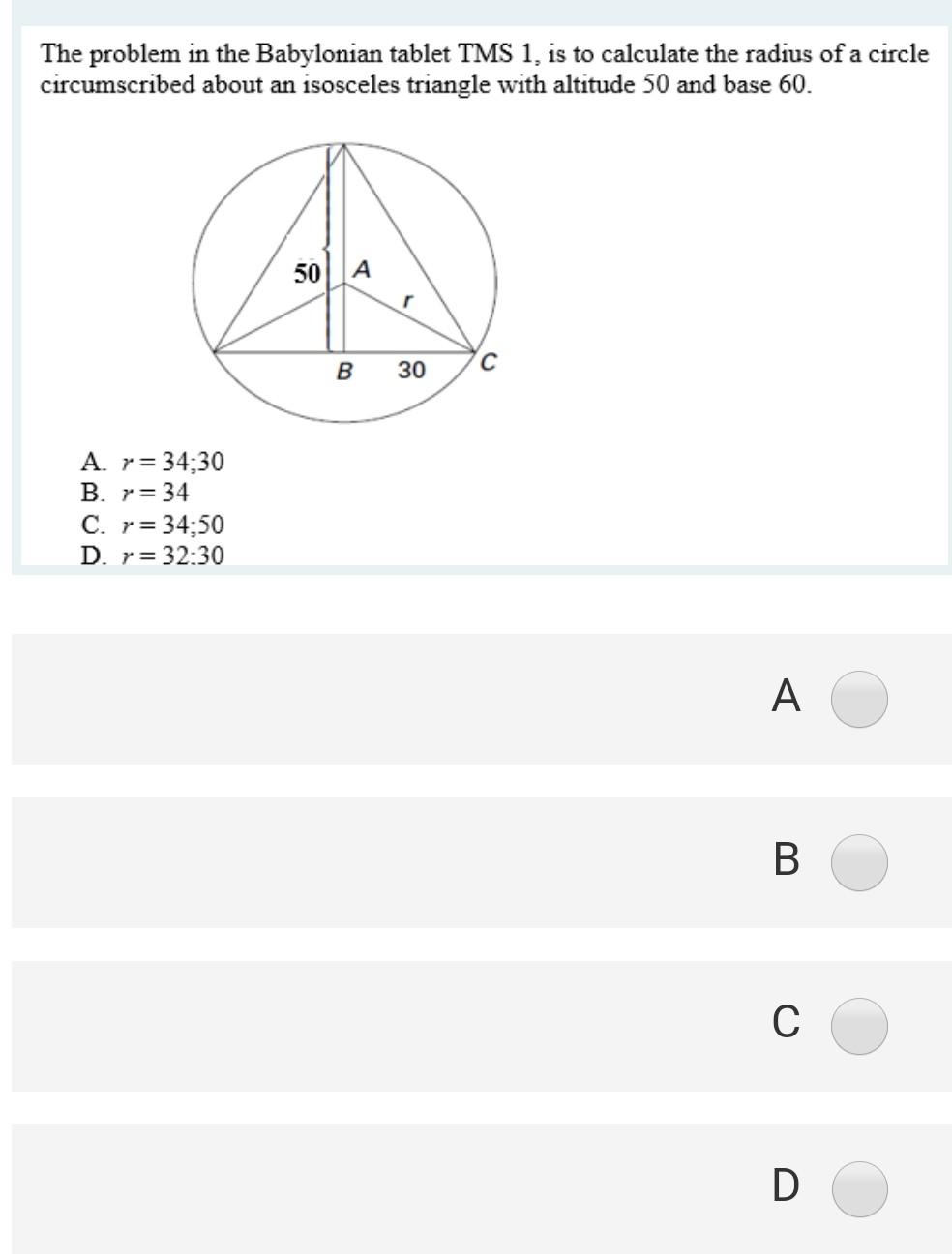 Solved The problem in the Babylonian tablet TMS 1, is to | Chegg.com