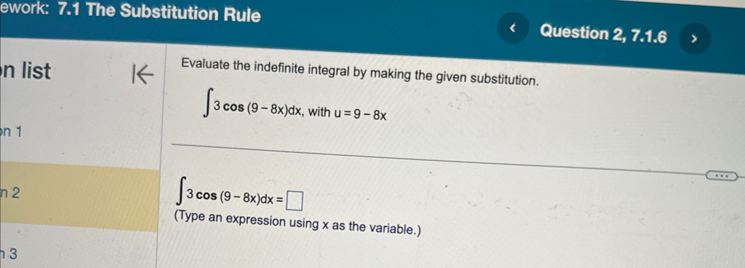 Solved ework: 7.1 ﻿The Substitution RuleQuestion | Chegg.com