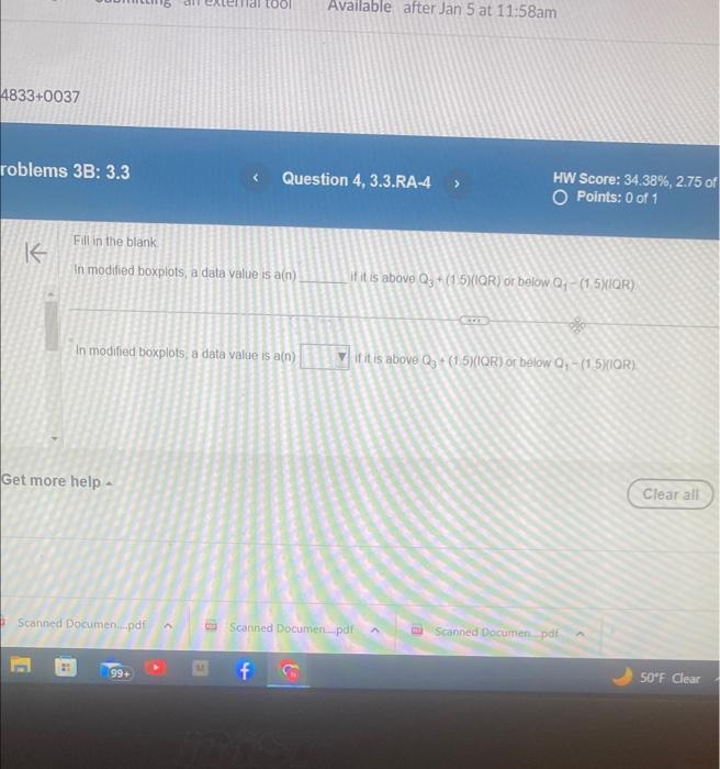 Solved In modified boxplots, a data value is a(n) if it is | Chegg.com