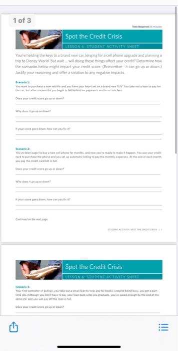 1 of 3 Spot the Credit Crisis LESONG STUDENT ACTIVITY | Chegg.com