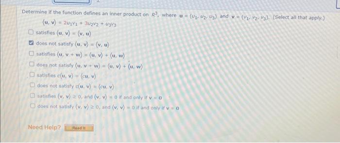 Solved Determine if the function defines an inner product on | Chegg.com