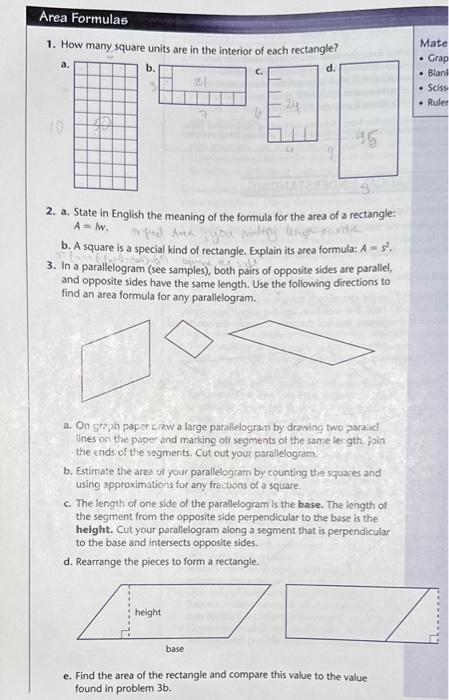 Solved 1. Area Formulas for Polygons. Study the student | Chegg.com