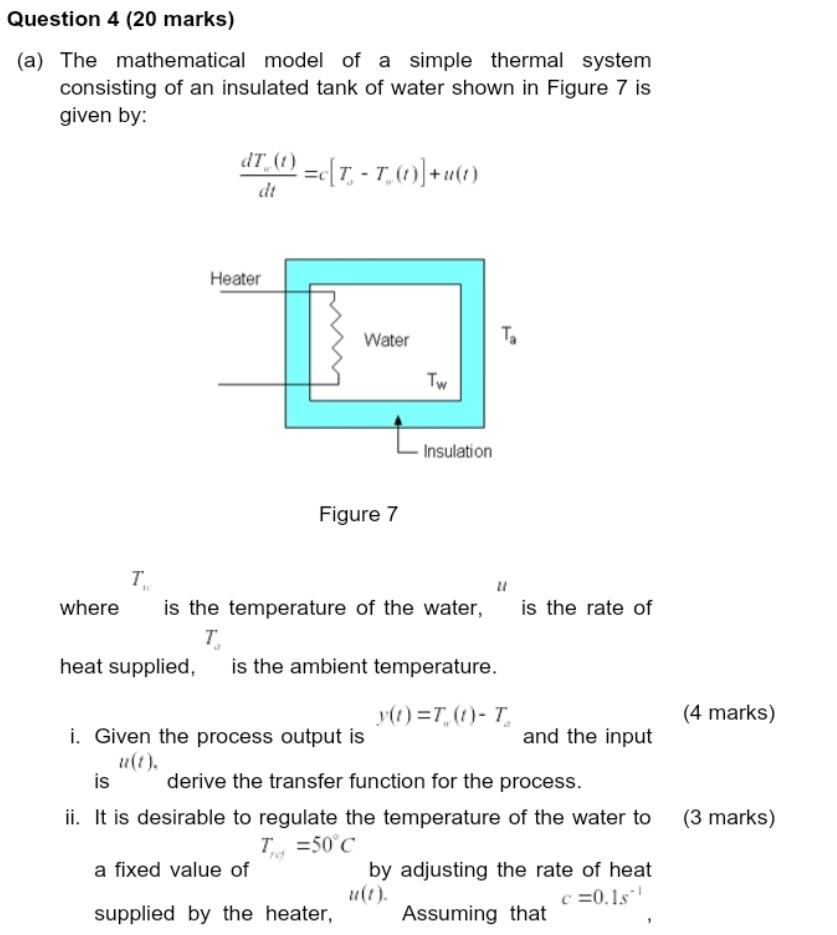 Solved (a) The mathematical model of a simple thermal system | Chegg.com