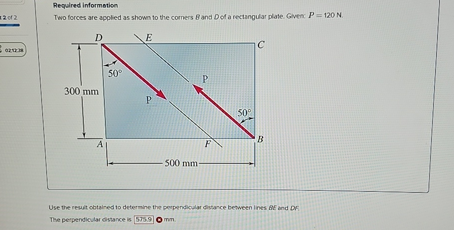 Required information2 ﻿of 2Two forces are applied as | Chegg.com