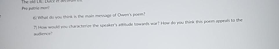 Solved Pro patria mori!What do you think is the main message | Chegg.com