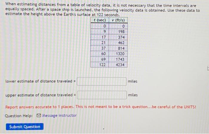 Solved When estimating distances from a table of velocity | Chegg.com