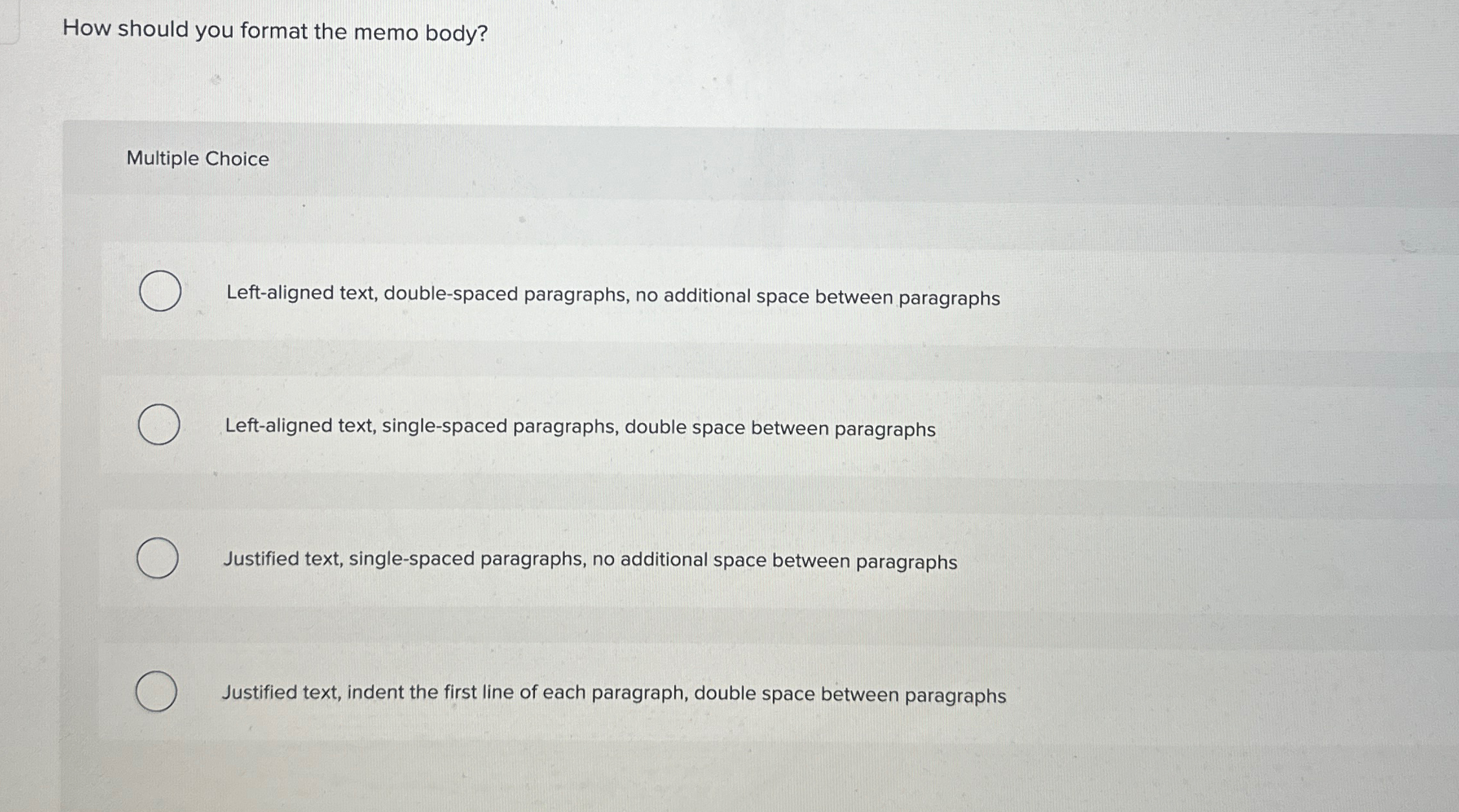 Solved How should you format the memo body?Multiple | Chegg.com