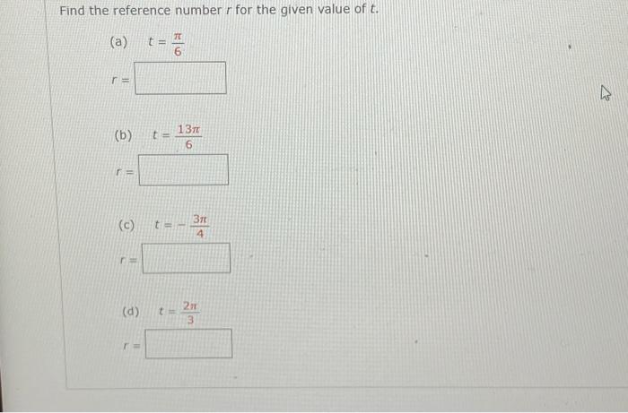 Solved Find the reference number r for the given value of t. | Chegg.com