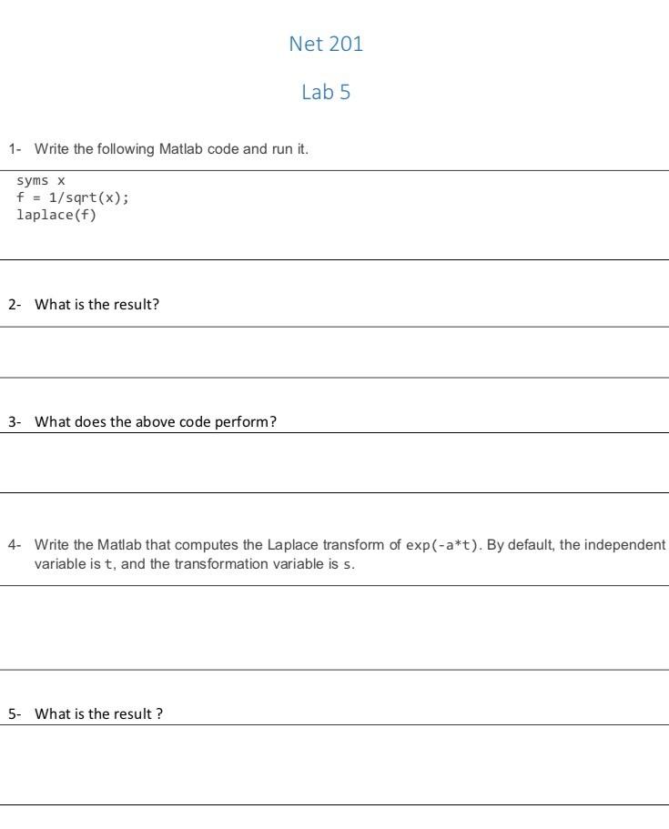 Solved Net 201 Lab 5 1 Write The Following Matlab Code And 