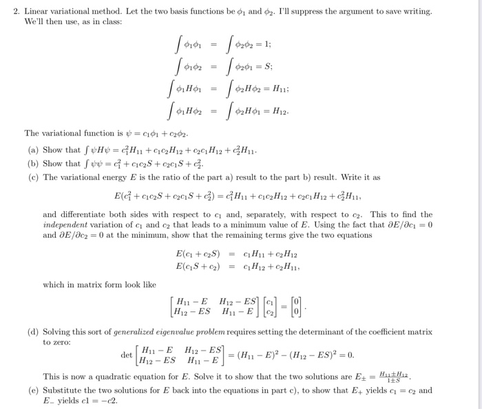 Solved 2. Linear variational method. Let the two basis | Chegg.com
