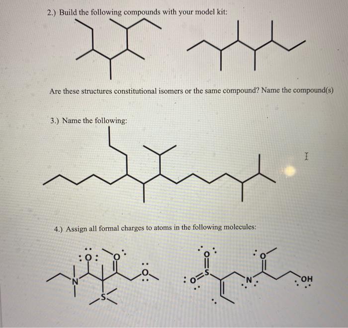 Solved 2.) Build the following compounds with your model | Chegg.com