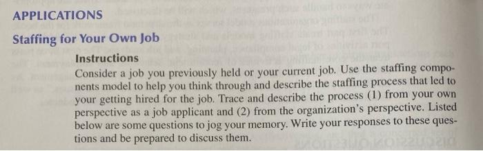 Solved APPLICATIONS Staffing for Your Own Job Instructions | Chegg.com