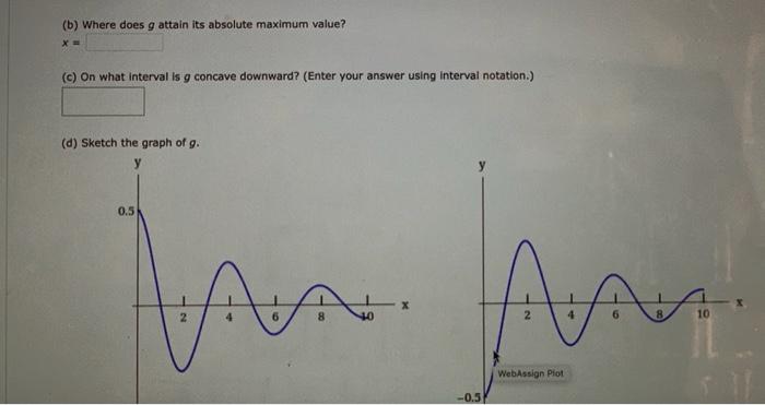 Solved (b) Where does g attain its absolute maximum value? | Chegg.com