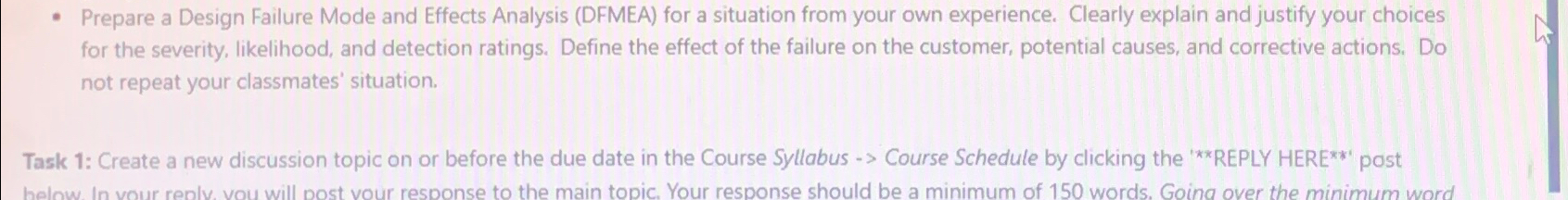 Solved Prepare a Design Failure Mode and Effects Analysis | Chegg.com