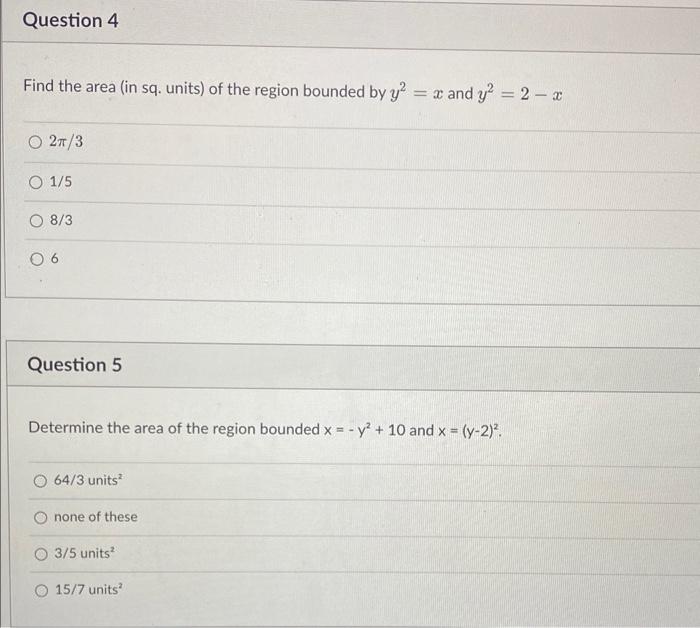 Solved Find the area (in sq. units) of the region bounded by | Chegg.com