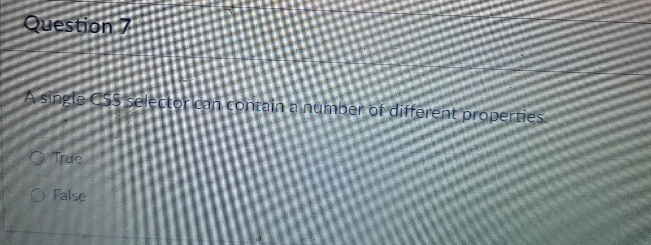 Question 7A single CSS selector can contain a number | Chegg.com