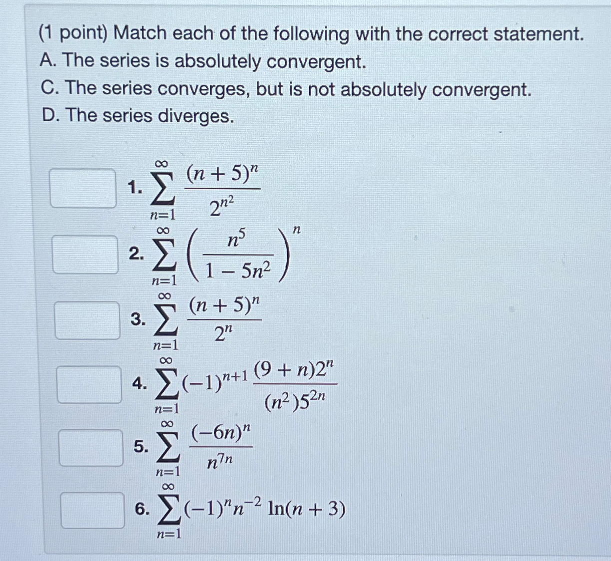 Solved (1 ﻿point) ﻿Match each of the following with the | Chegg.com