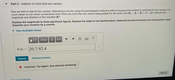 Solved Geometric and Component Vector Addition Part A - | Chegg.com
