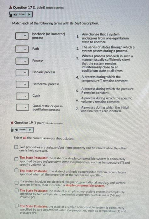 Solved A Question 17 (1 point) Retake question Listen Match | Chegg.com