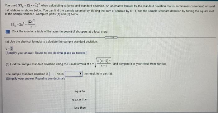 Solved You used SSX =(x-x)2 when calculating variance and | Chegg.com