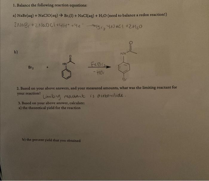 1. Balance the following reaction equations: a) | Chegg.com