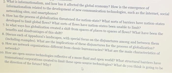 5. What is informationalism, and how has it affected | Chegg.com