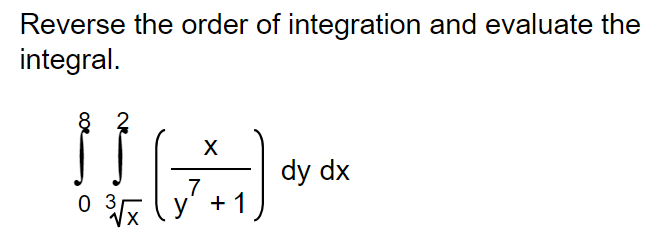 Solved Reverse the order of integration and evaluate | Chegg.com
