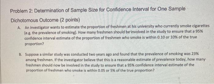 Solved Problem 2: Determination of Sample Size for | Chegg.com