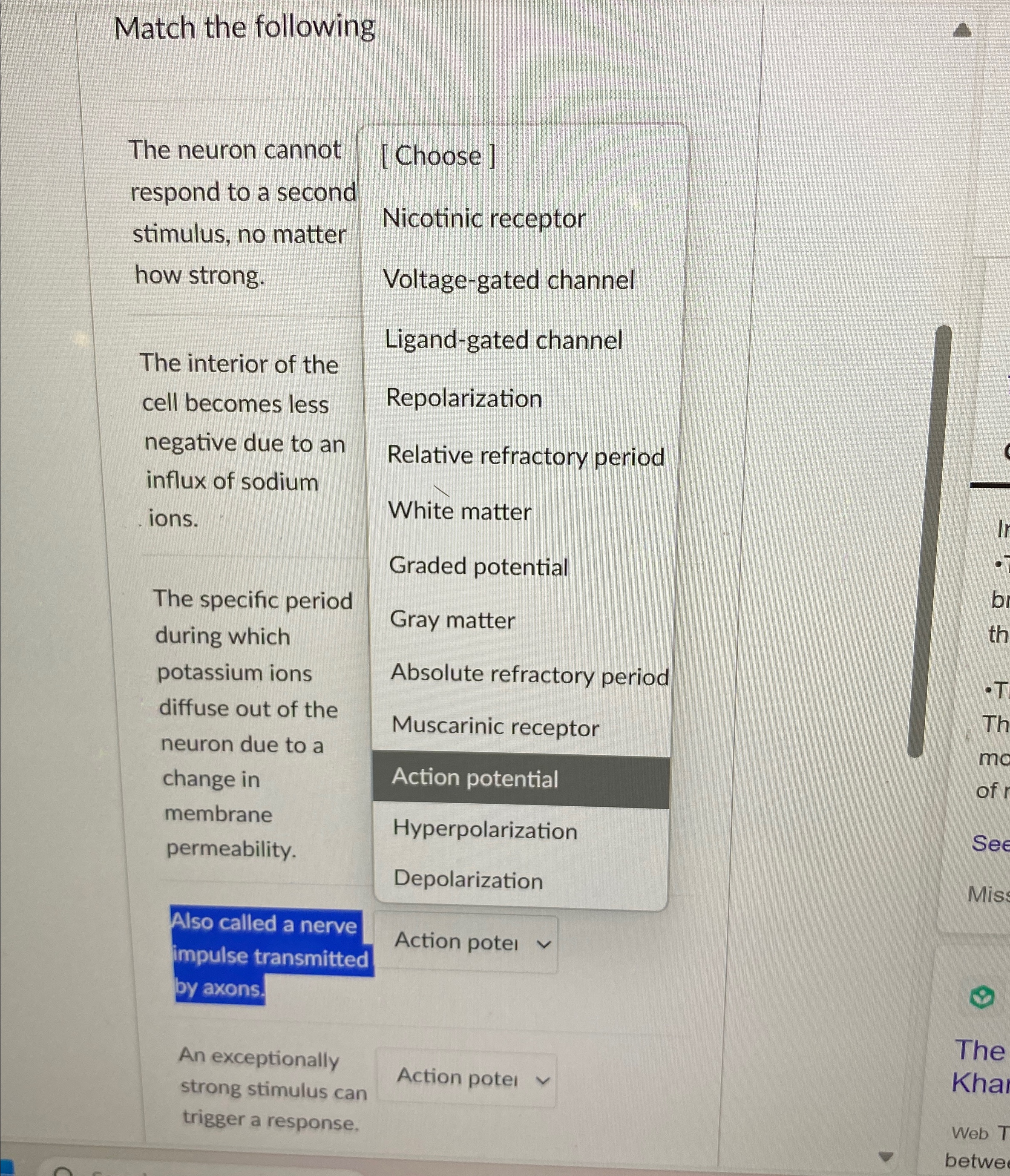 Solved Match the following\table[[\table[[The neuron | Chegg.com