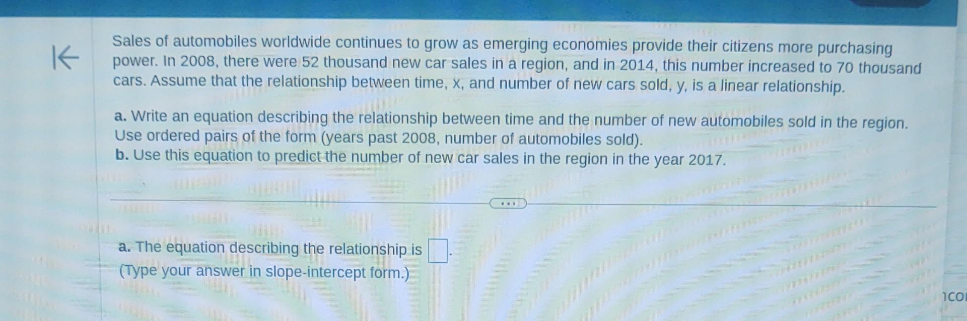 Solved Sales of automobiles worldwide continues to grow as | Chegg.com