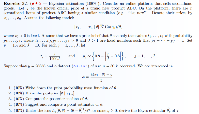 Solved Exercise - ﻿Bayesian estimators (100%)). ﻿Consider | Chegg.com