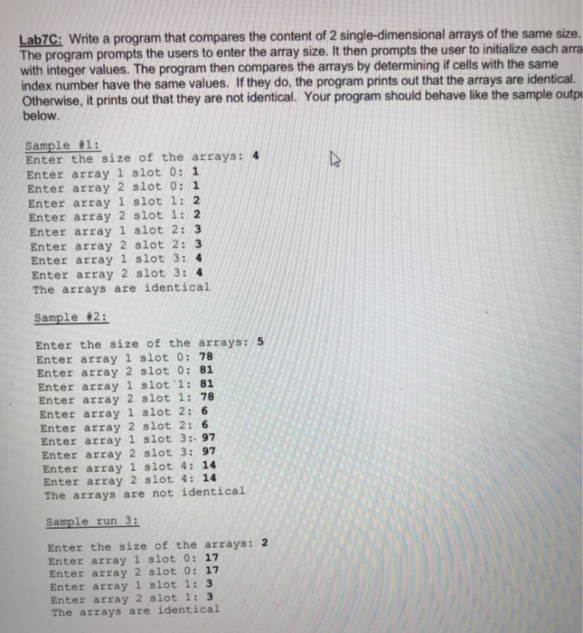 Solved Lab7c Write A Program That Compares The Content Of 2 9474
