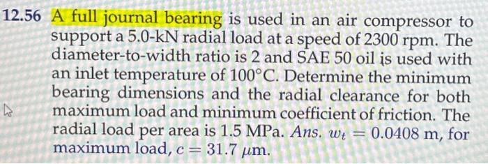 Solved 2.56 A full journal bearing is used in an air | Chegg.com