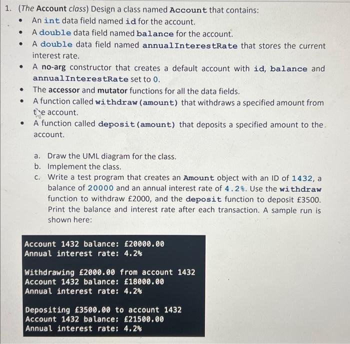 Solved (The Account class) Design a class named Account that | Chegg.com