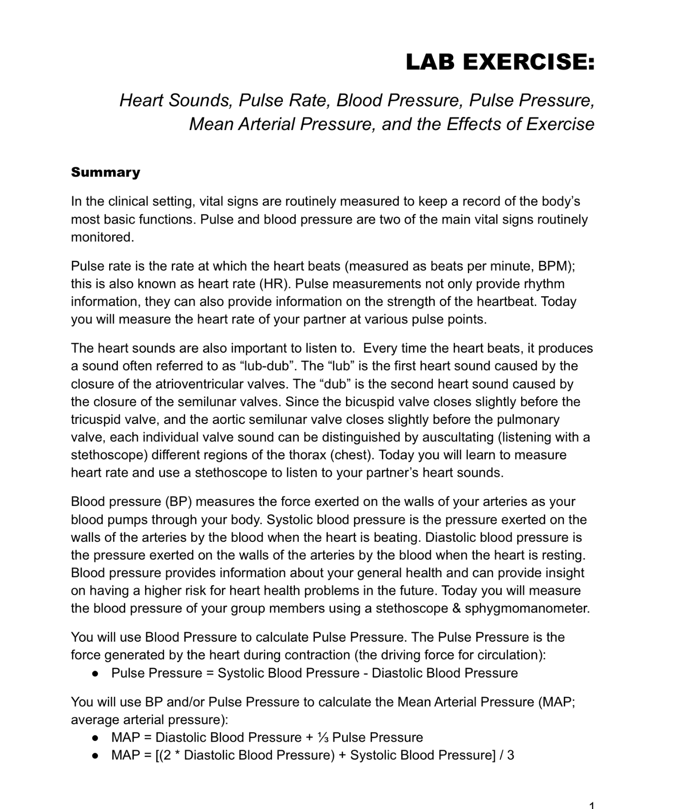 Solved LAB EXERCISE:Heart Sounds, Pulse Rate, Blood | Chegg.com