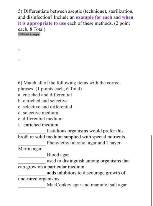 Solved 5) Differentiate between aseptic (technique), | Chegg.com