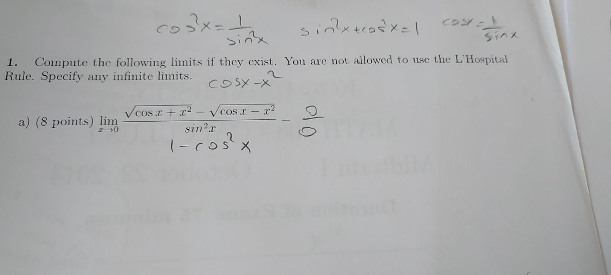 Solved 1. Compute the following limits if they exist. You | Chegg.com