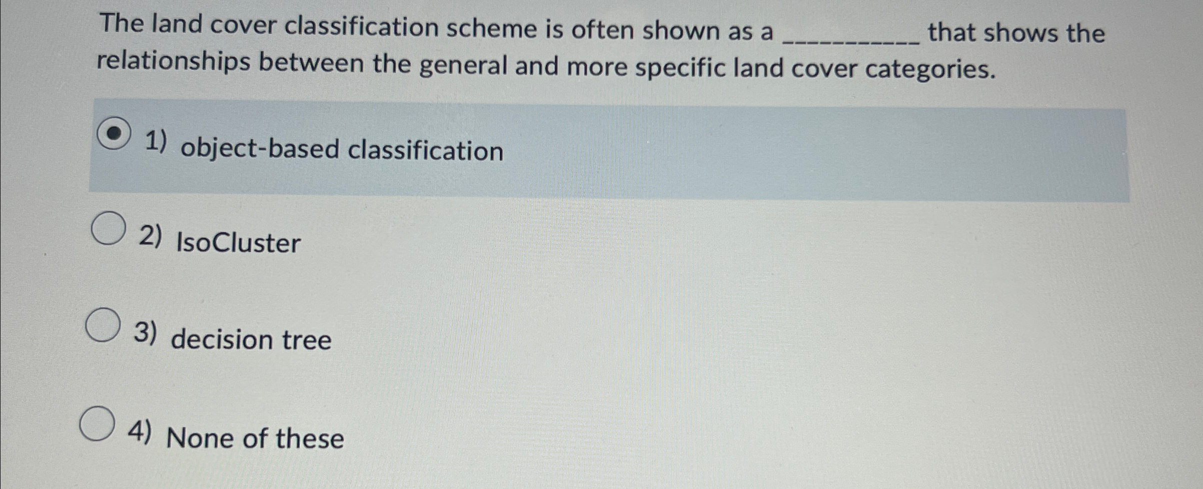 Solved The land cover classification scheme is often shown | Chegg.com