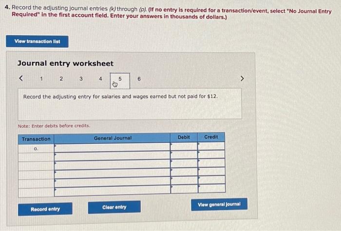 Solved 4. Record the adjusting journal entries (k) through | Chegg.com