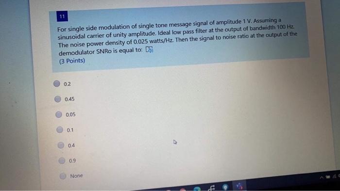 Solved 11 For single side modulation of single tone message | Chegg.com