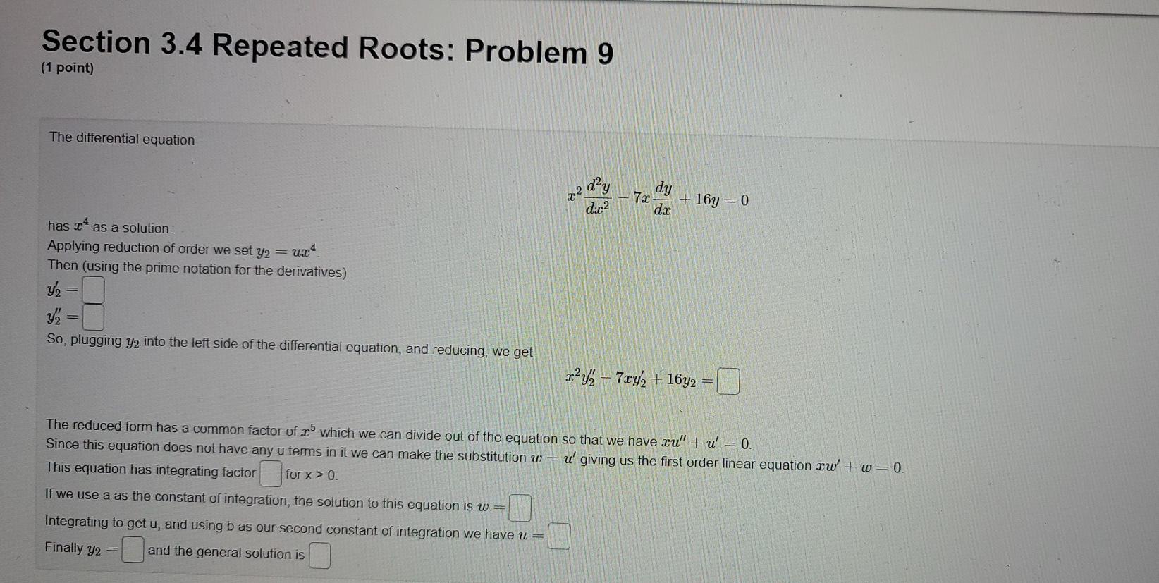 Solved Section 3.4 Repeated Roots: Problem 9 (1 point) The | Chegg.com