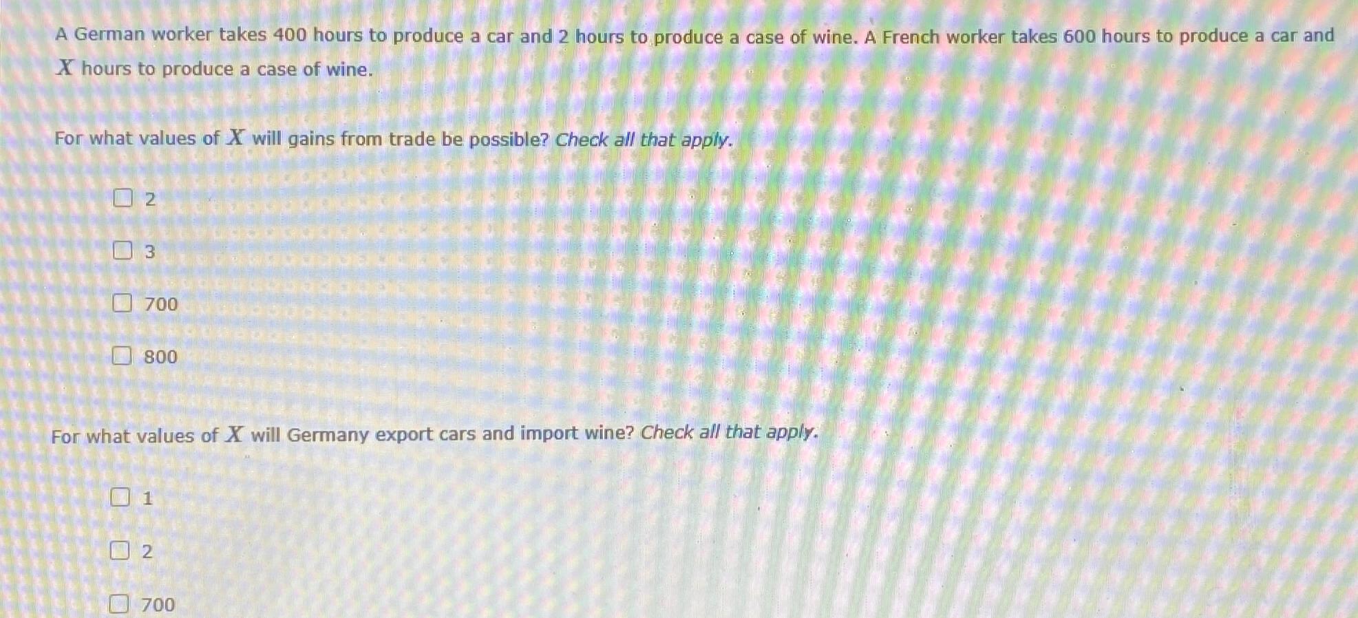 Solved A German worker takes 400 ﻿hours to produce a car and | Chegg.com