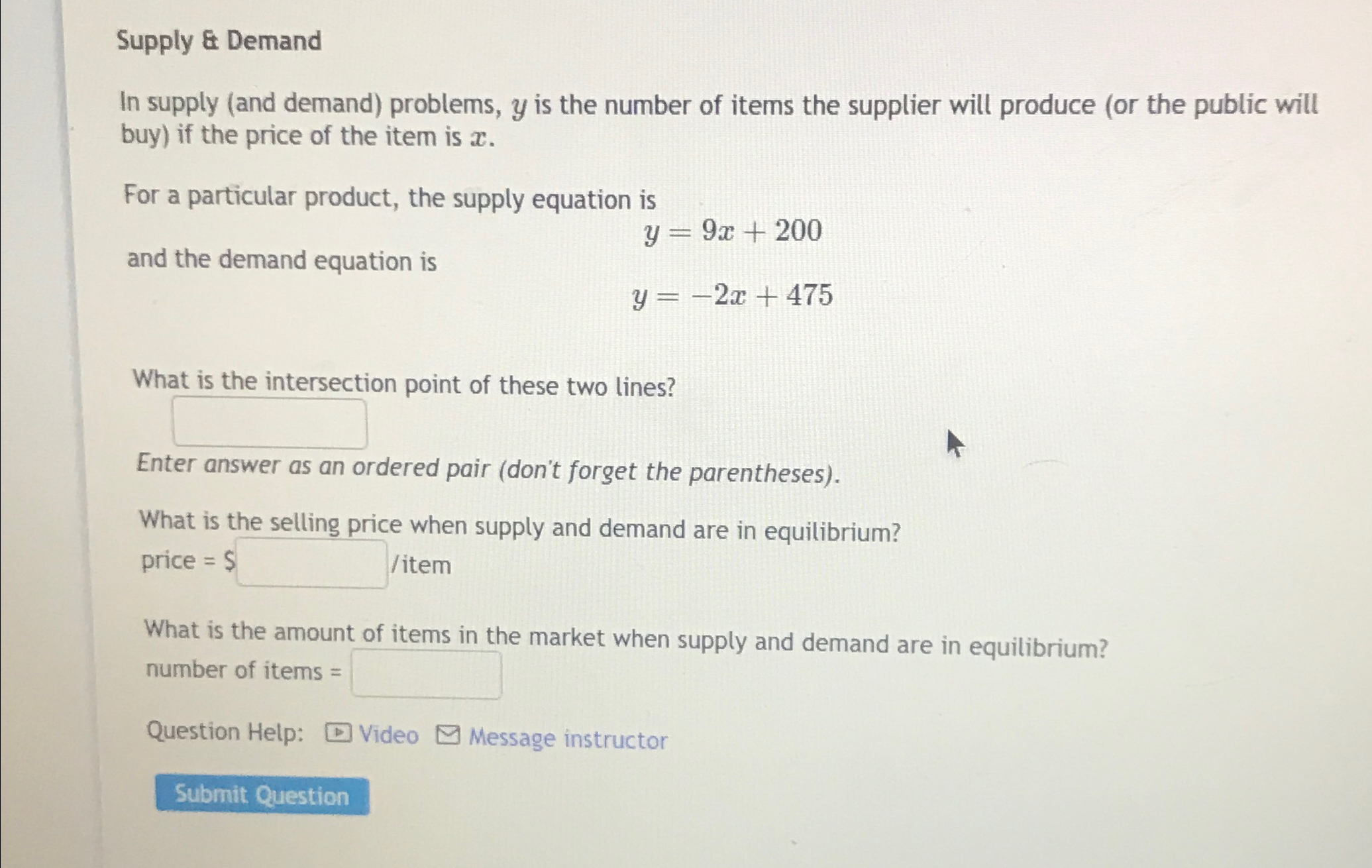 Solved Supply & DemandIn supply (and demand) ﻿problems, y | Chegg.com