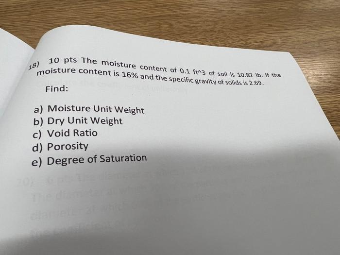 Solved (8) 10 pts The moisture content of 0.1ft∧3 of soil is | Chegg.com