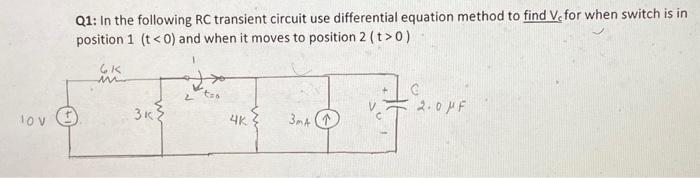 Solved Q1: In the following RC transient circuit use | Chegg.com