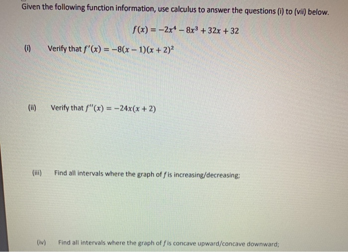 Solved Given the following function information, use | Chegg.com